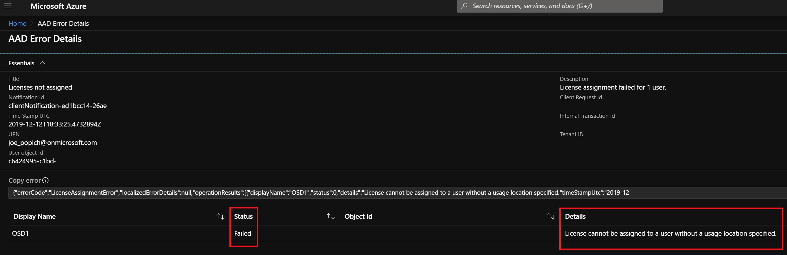 Azure Licensing Error “License cannot be assigned to a user without a usage location specified ...